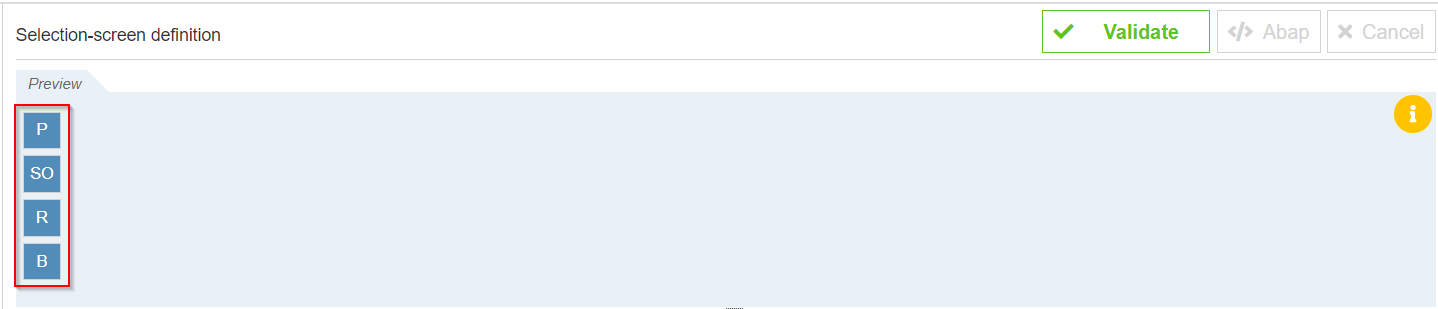 Define a simple selection-screen