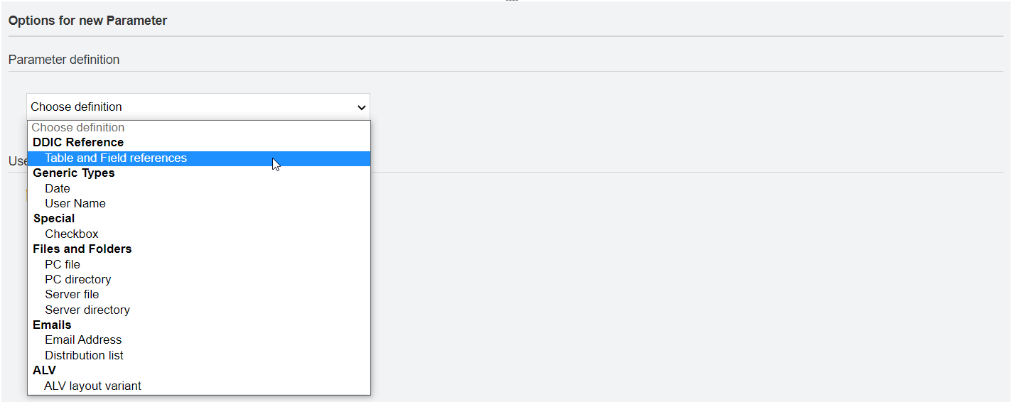 Define a simple selection-screen