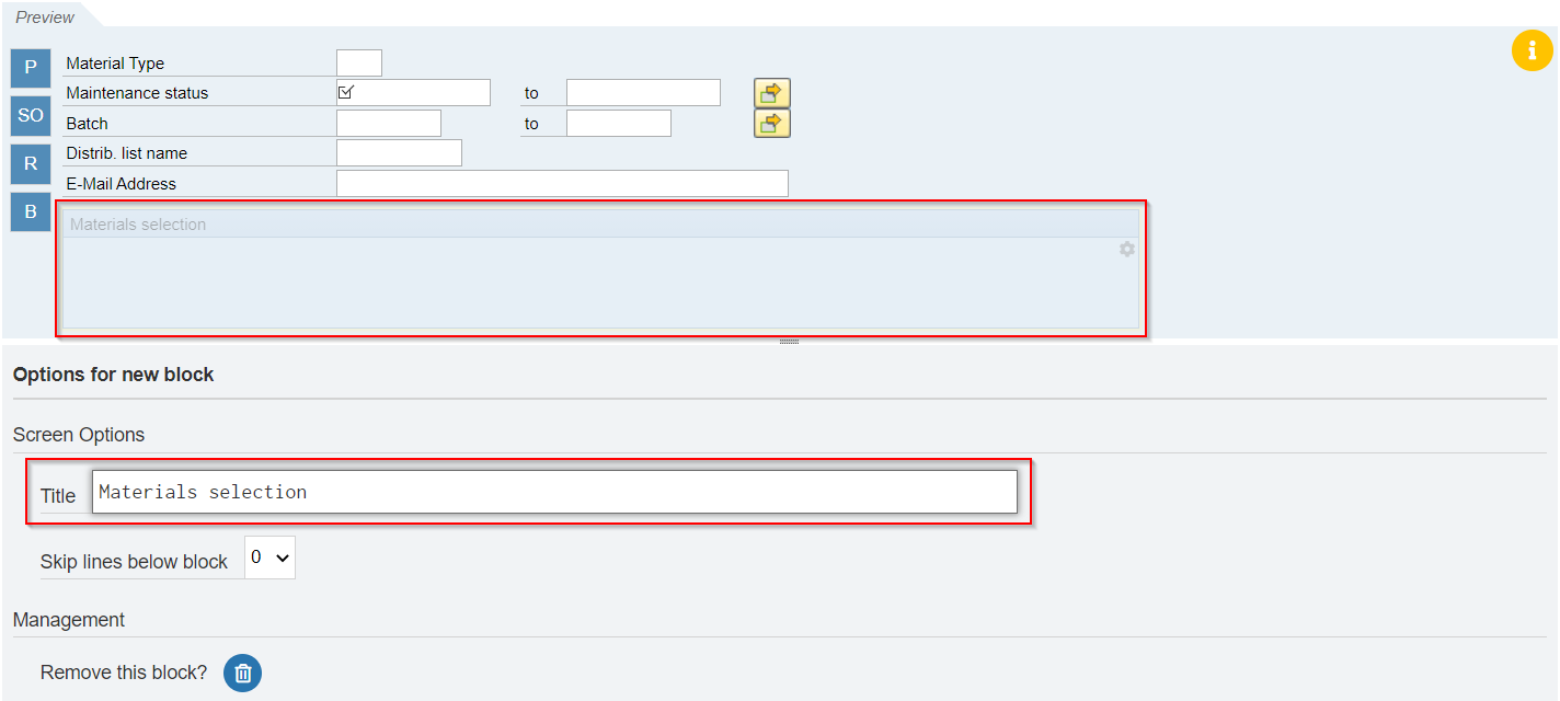 Define a simple selection-screen